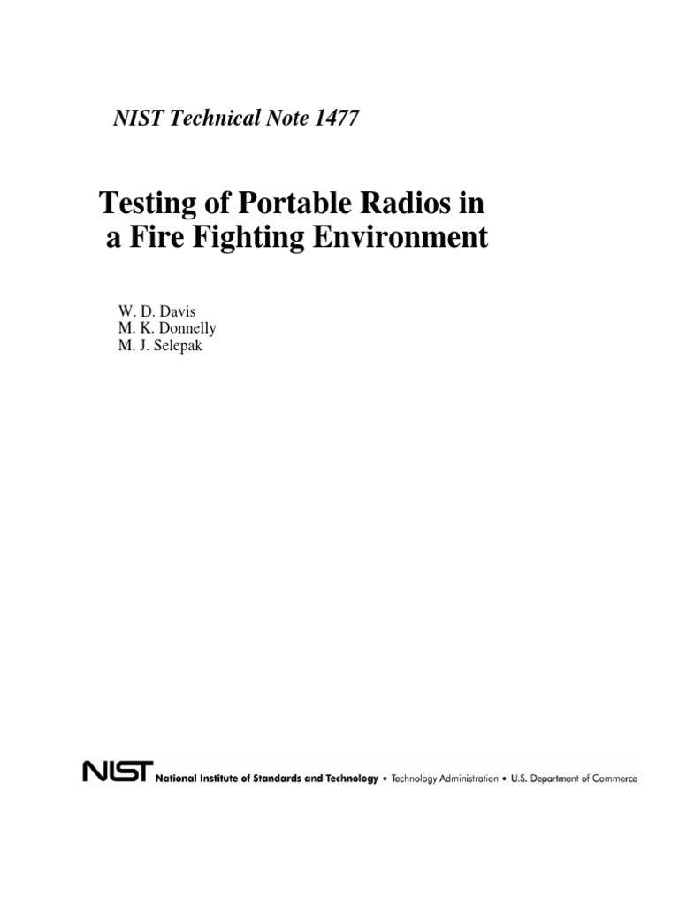 Testing of Portable Radios in A Fire Fighting Environment: NIST ...