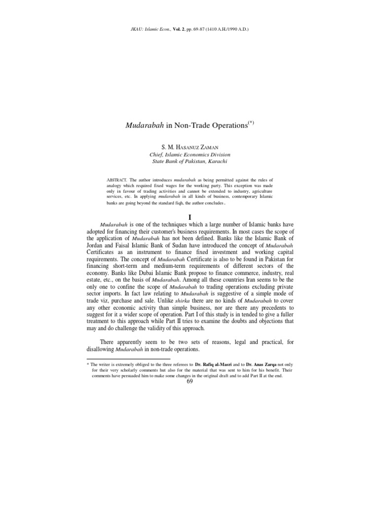 Muda Rabah in Non-Trade Operations: Chief, Islamic Economics Division ...