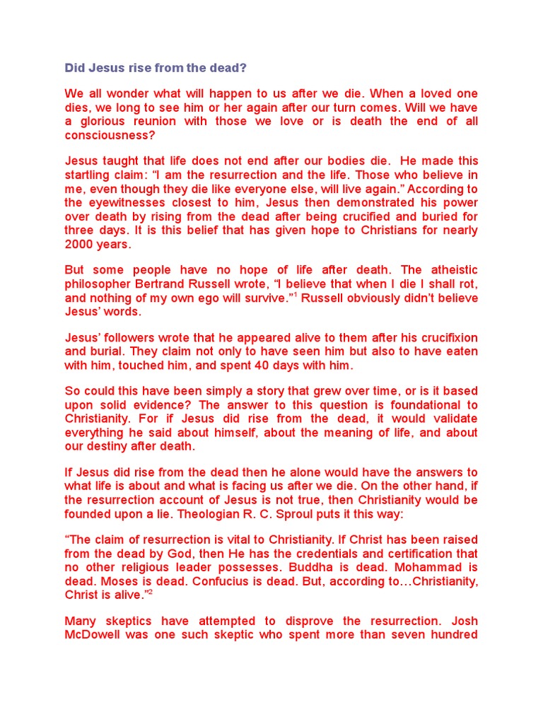 Did Jesus Rise From The Dead - Doc WWW, Y-Jesus. | PDF | Resurrection ...