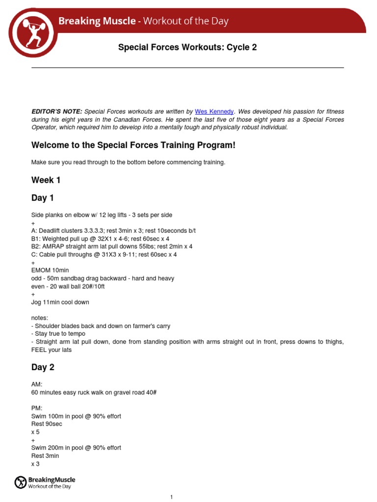 Breaking Muscle-Special Forces Workouts Cycle 2 | PDF | Aerobic ...