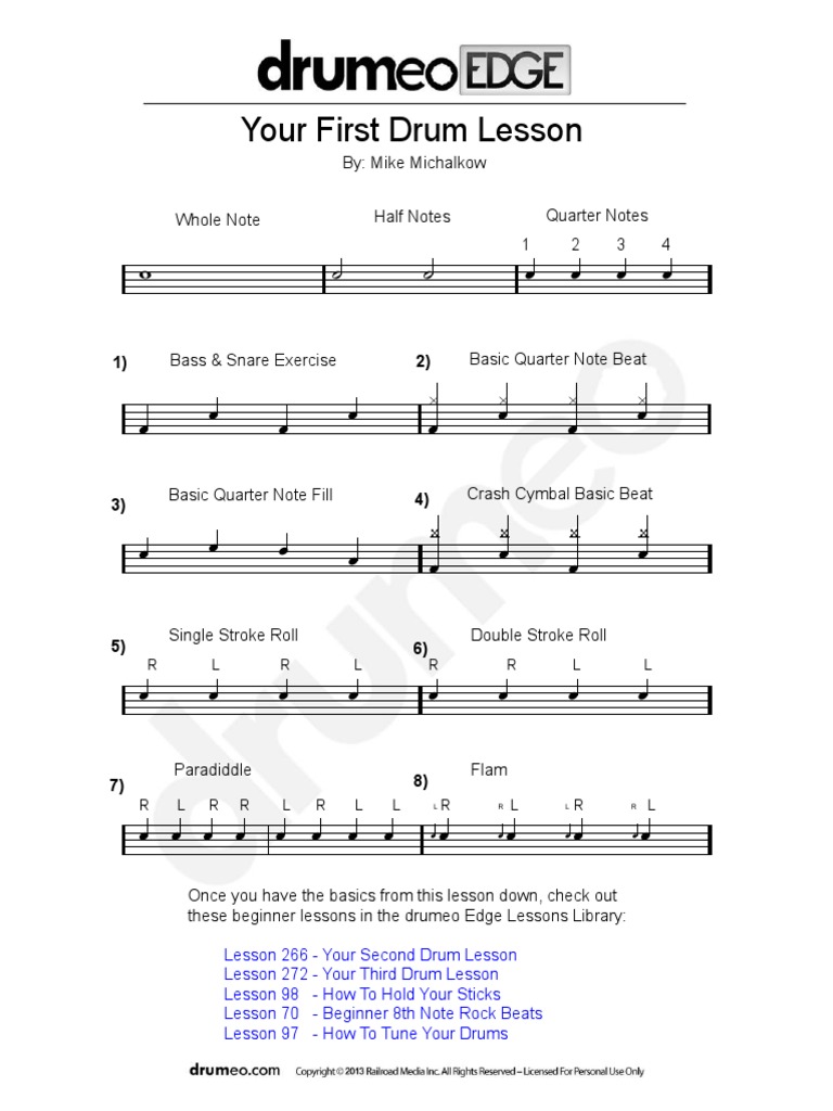 1st Drum Lesson | PDF