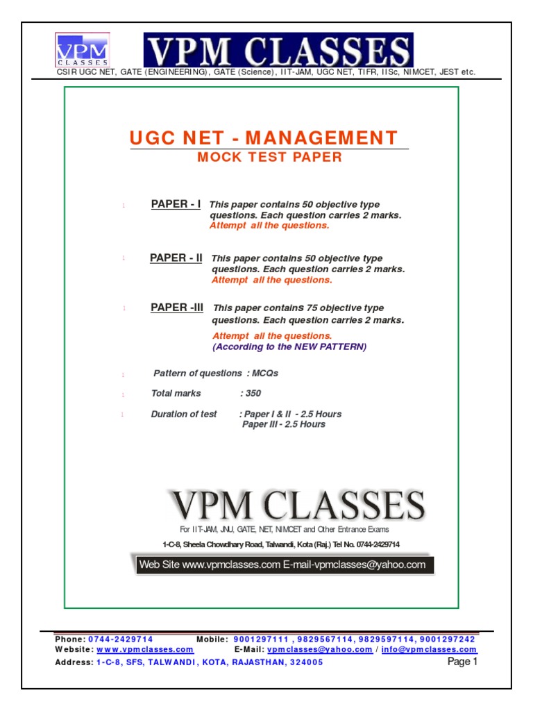 Ugc Net - Management: Mock Test Paper | PDF | Investing | Macroeconomics