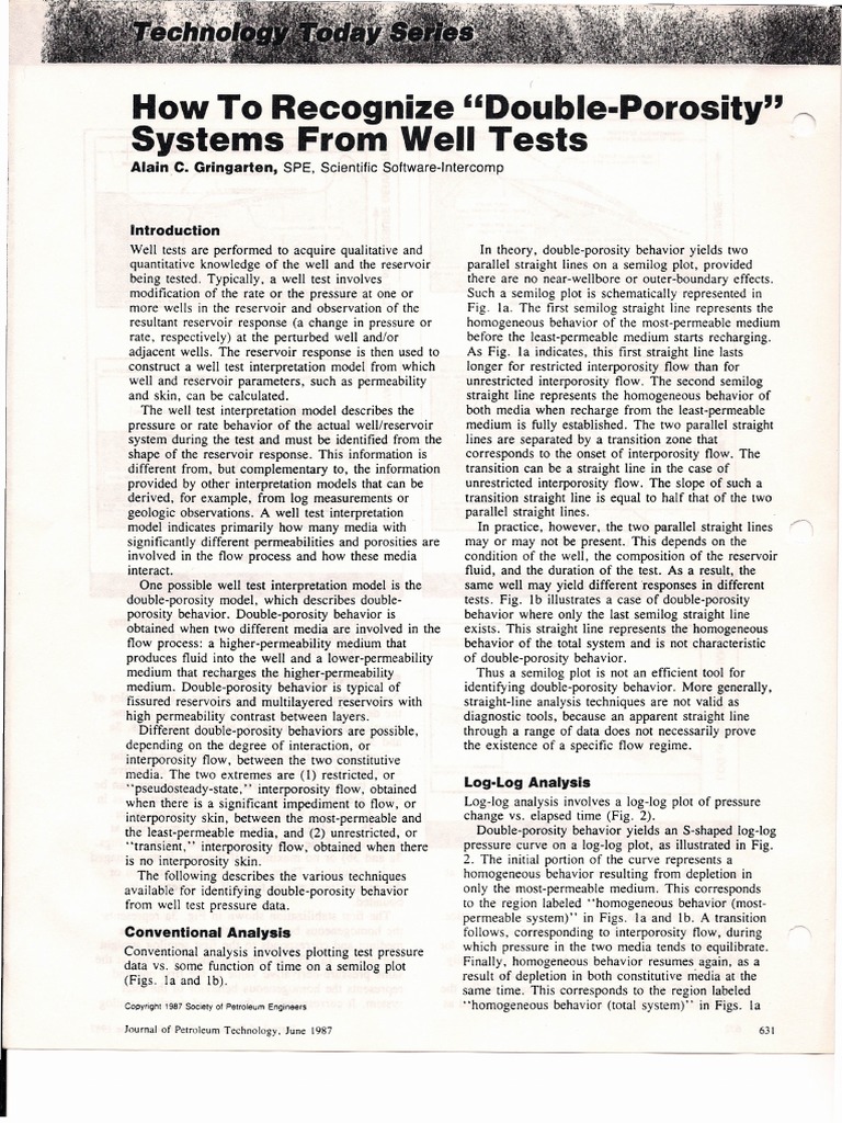 How To Recognize "Double-Porosity" Systems From Well Tests: Alain C ...