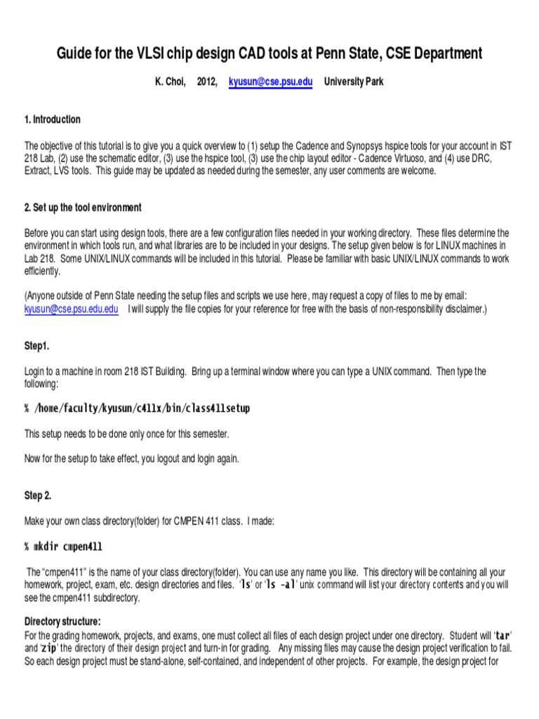 Guide For The VLSI Chip Design CAD Tools at Penn State, CSE Department ...