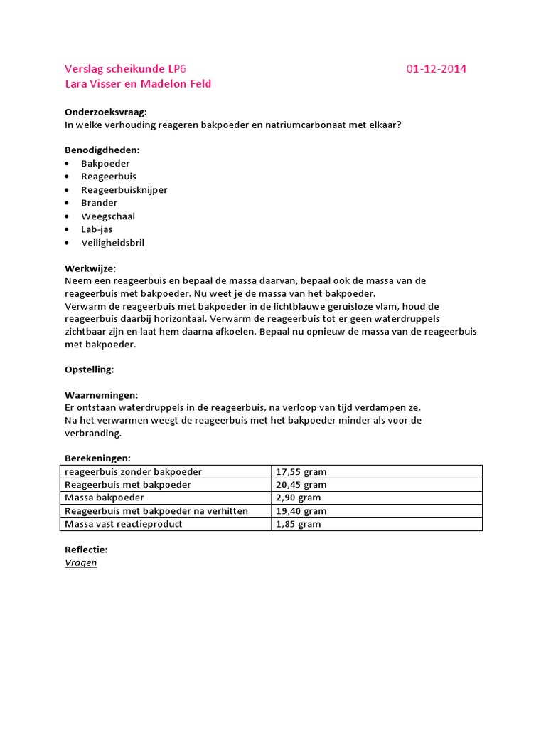 Verslag Scheikunde LP6 | PDF