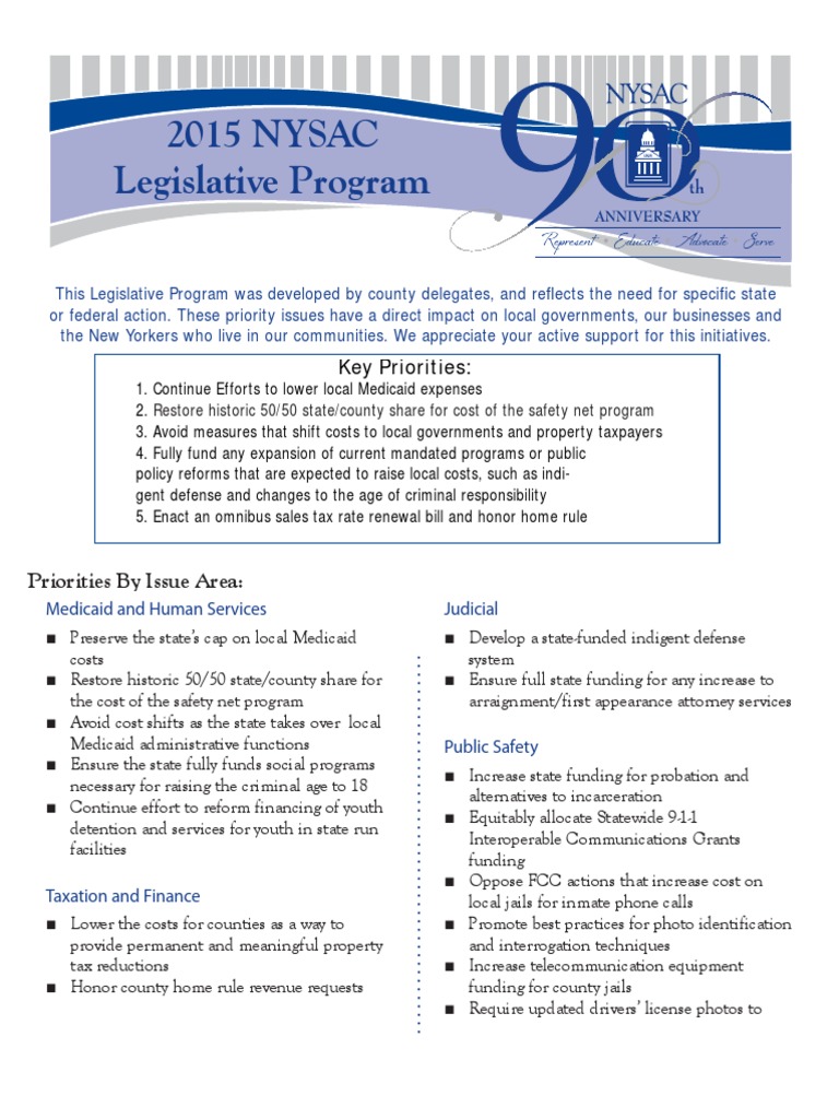 2015 NYSAC Legislative Priorities | PDF | Medicaid | Taxes