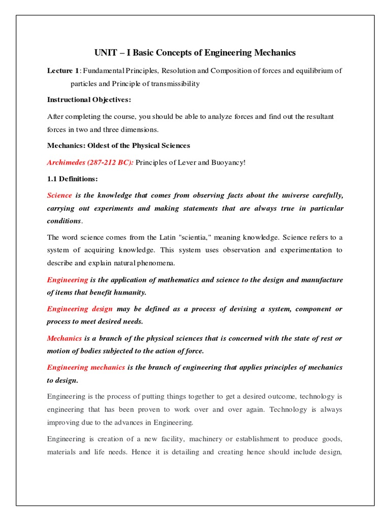 Basic Concepts of Engineering Mechanics | PDF | Force | Mass