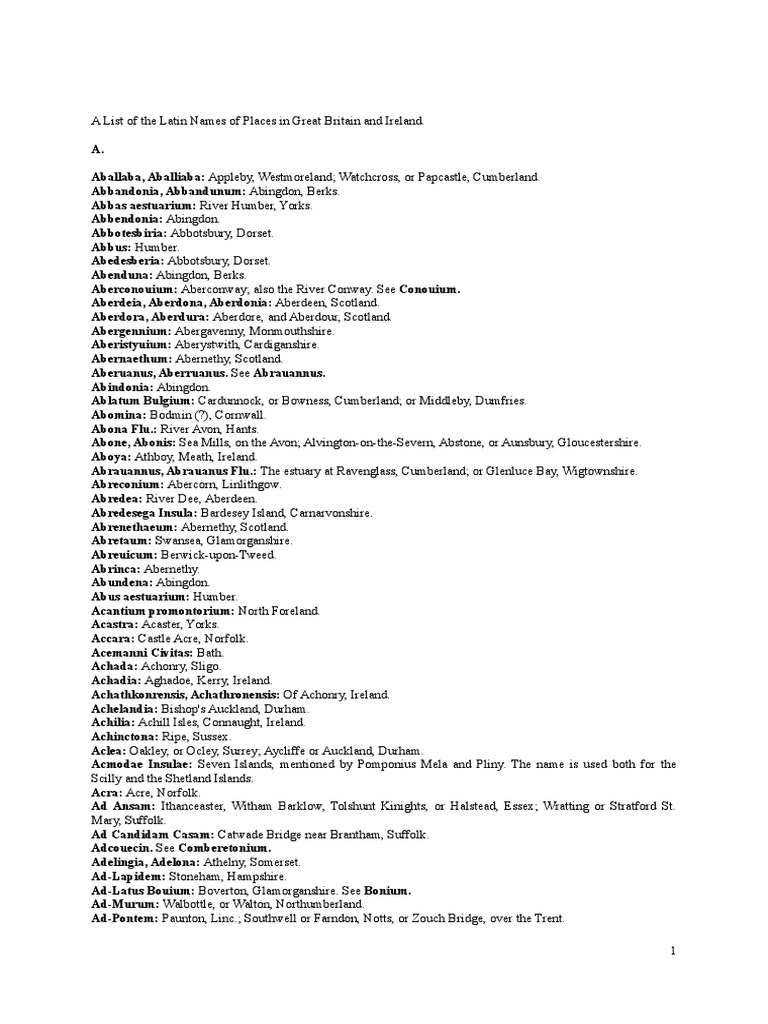 Latin Place Names in Britain and Ireland | PDF
