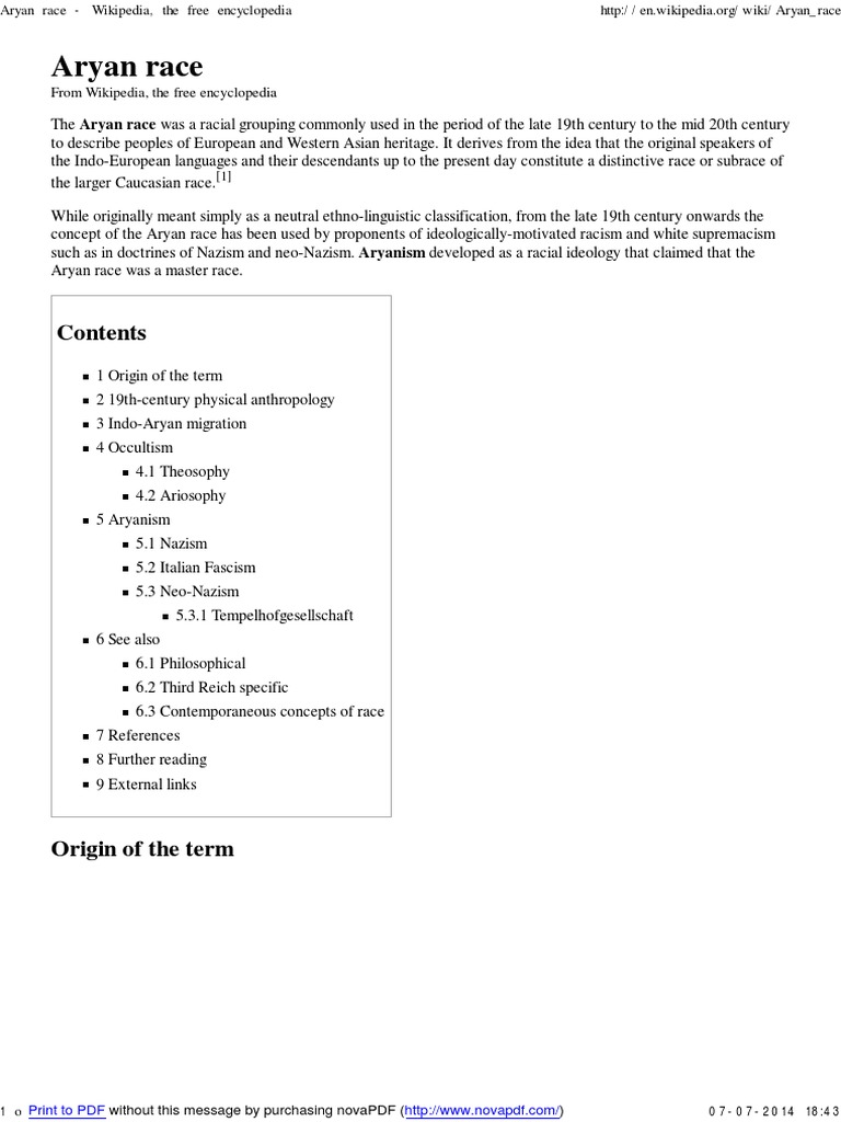 Aryan Race - Wikipedia, The.. | PDF | Race (Human Categorization) | Racism
