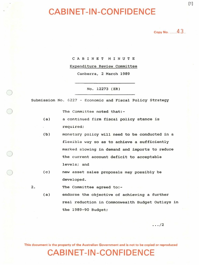 1988-89 Cabinet Paper 6227 | PDF | Fiscal Policy | Government Budget ...