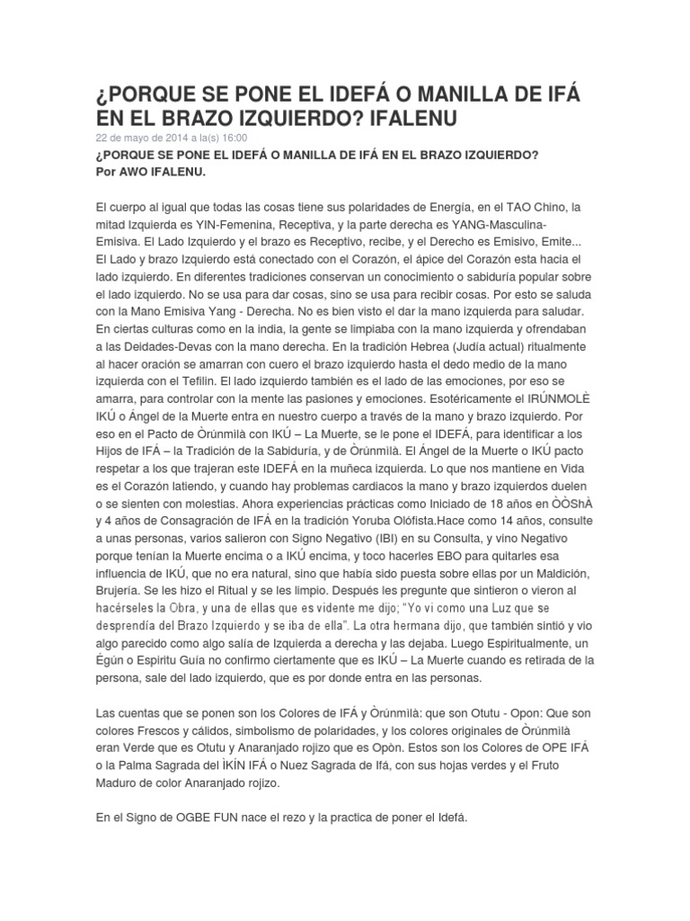 Porque Se Pone El Idefá o Manilla de Ifá en El Brazo Izquierdo | PDF ...