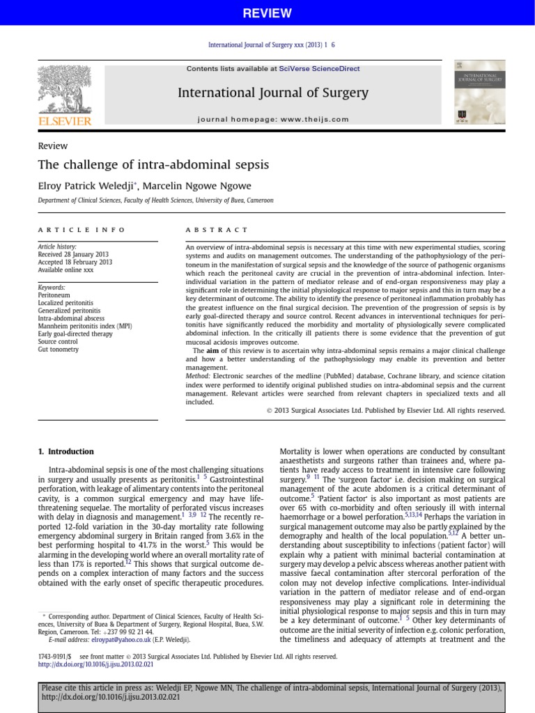 Intraabdominal Sepsis | PDF | Sepsis | Surgery