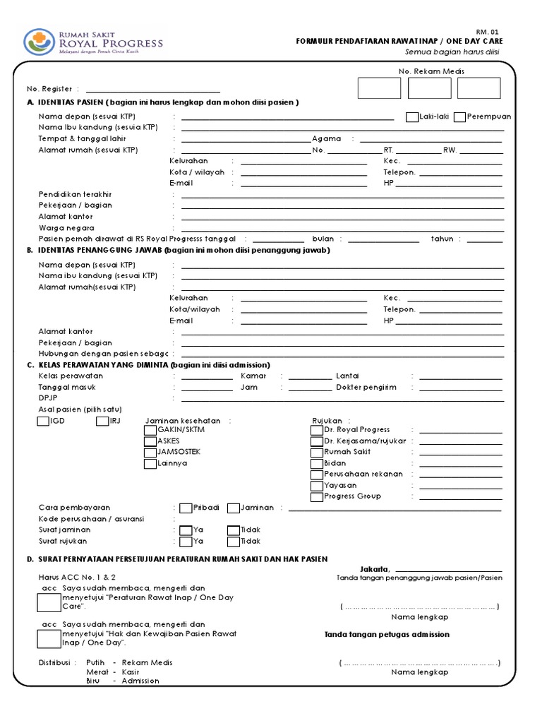 Formulir Pendaftaran Rawat Inap