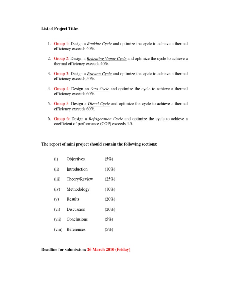 Project Titles for Thermal Cycle Designs | PDF