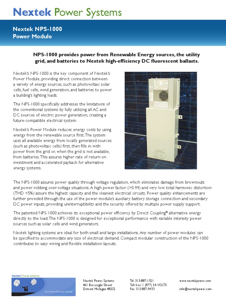 Nextek NPS 1000 Power Module 05252010 PDF | PDF | Battery (Electricity ...