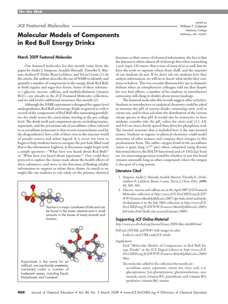 Molecular Models of Components in Red Bull Energy Drinks: JCE Featured ...