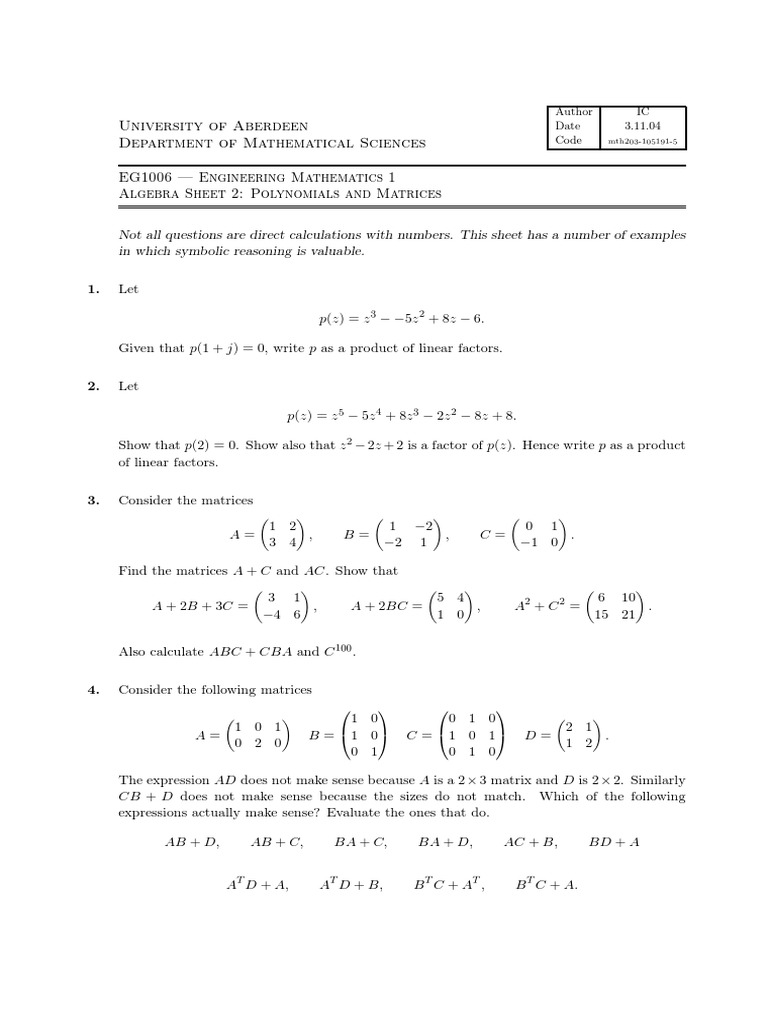 Matrix | Quadratic Equation | Matrix (Mathematics)
