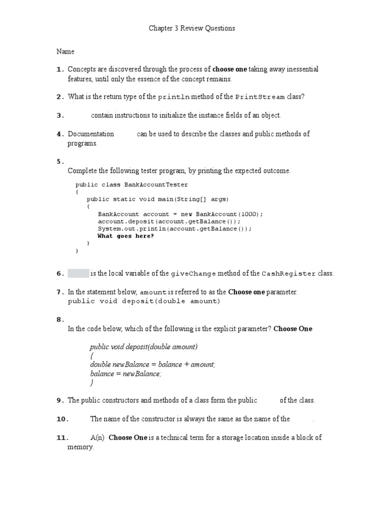 Java Chapter 3 Review Questions | PDF