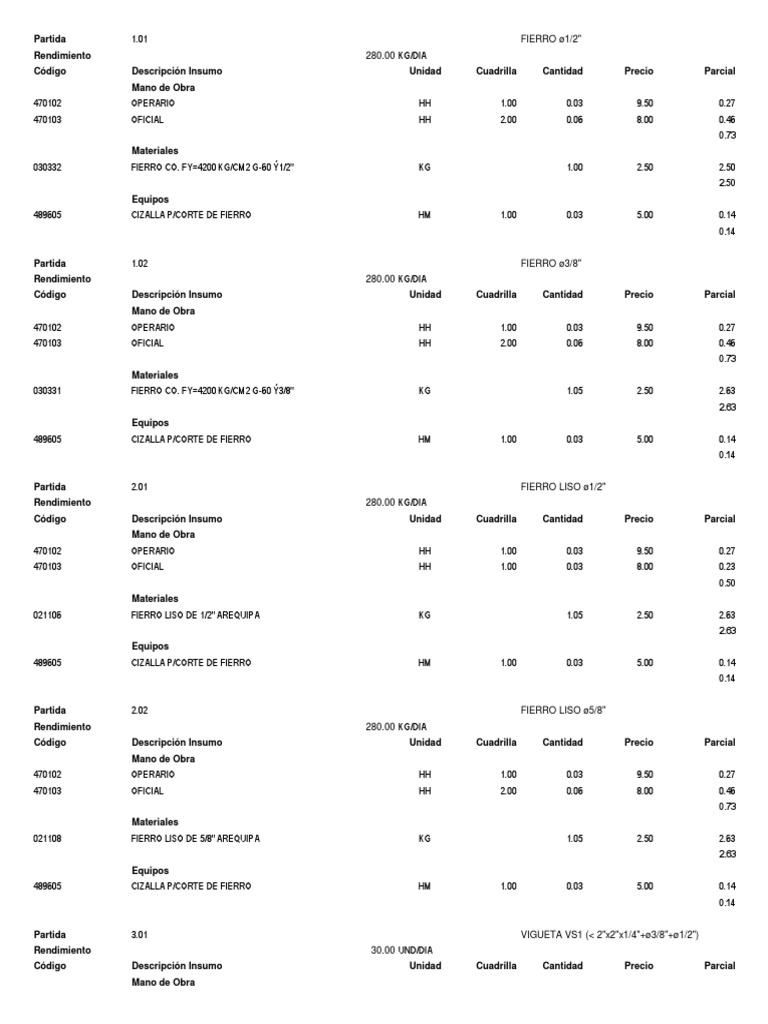 Analisis de Precios Unitarios-01 | PDF | Sólidos cristalinos | Ingeniería mecánica