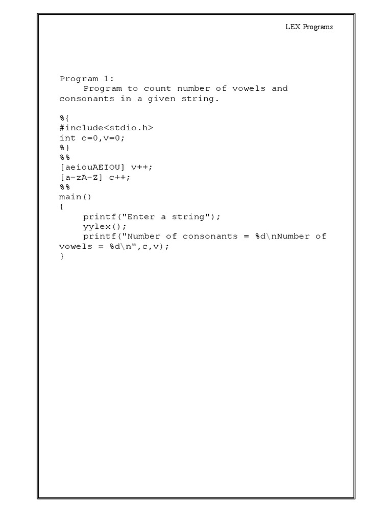Analyzing LEX Programs: A Collection of Eight Programs Demonstrating ...