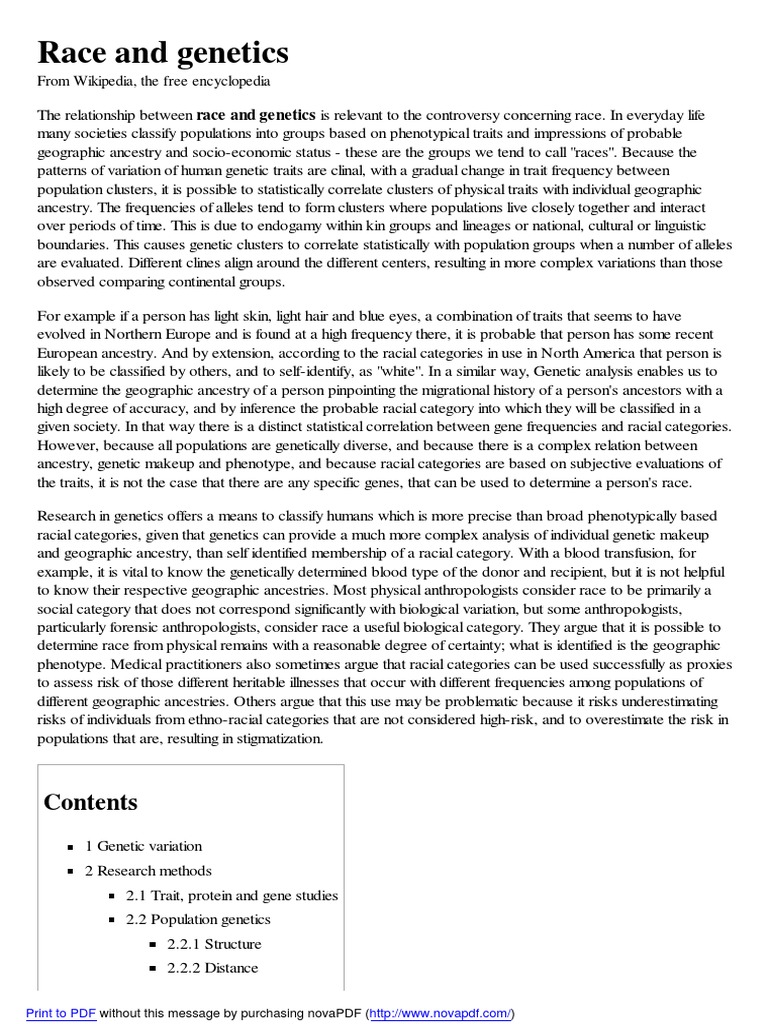 Race and Genetics - Wiki..., The Free Encyclopedia | PDF | Race (Human ...
