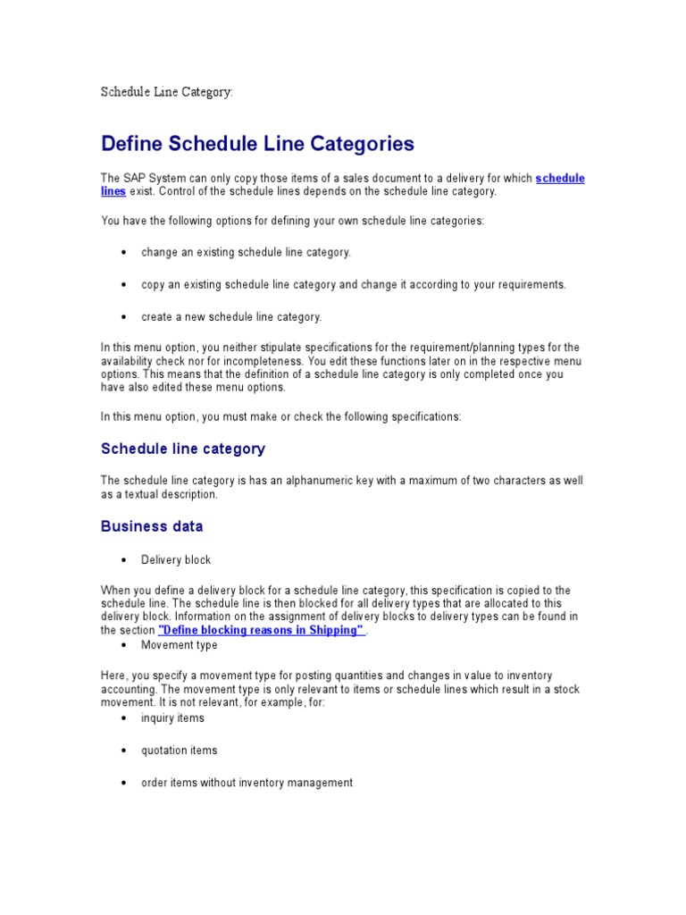 Schedule Line Category in SAP SD | PDF | Specification (Technical ...