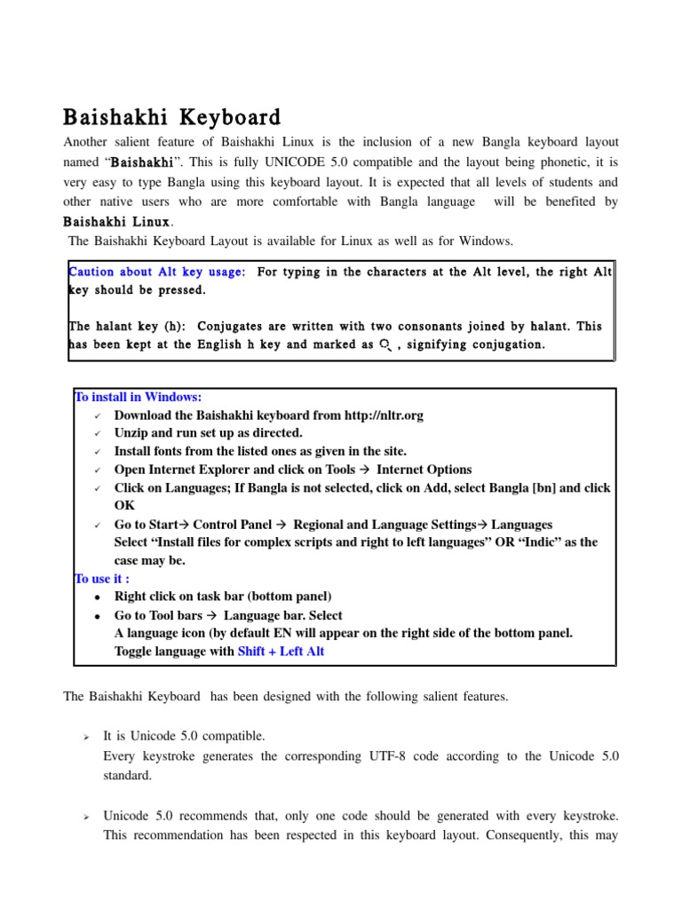 Baishakhi Keyboard Layout | PDF | Computer Keyboard | Text