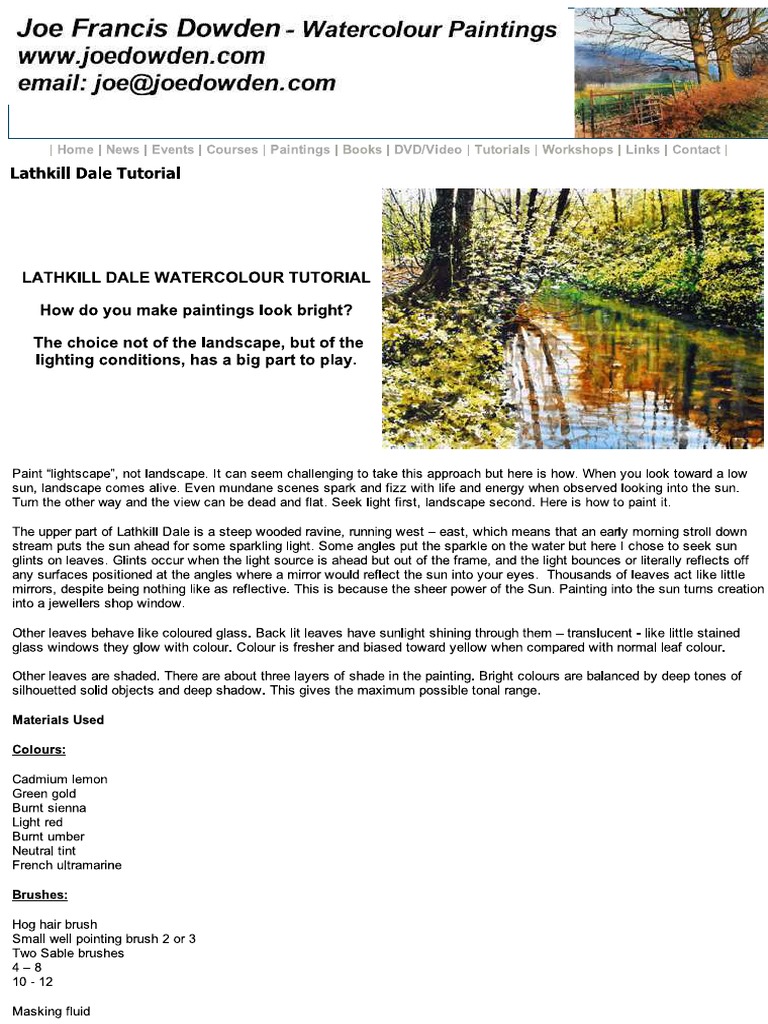 Joe Dowden - Lathkill Dale Watercolour Tutorial | PDF
