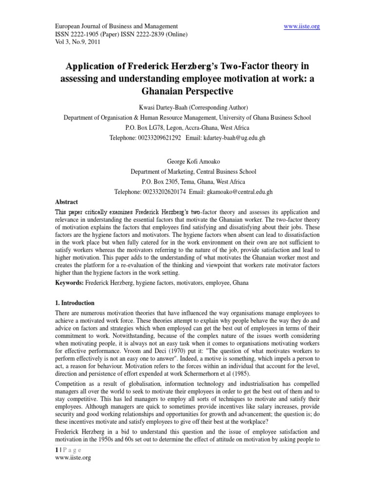 Two Factor Theory Pdf Pdf Motivation Motivational