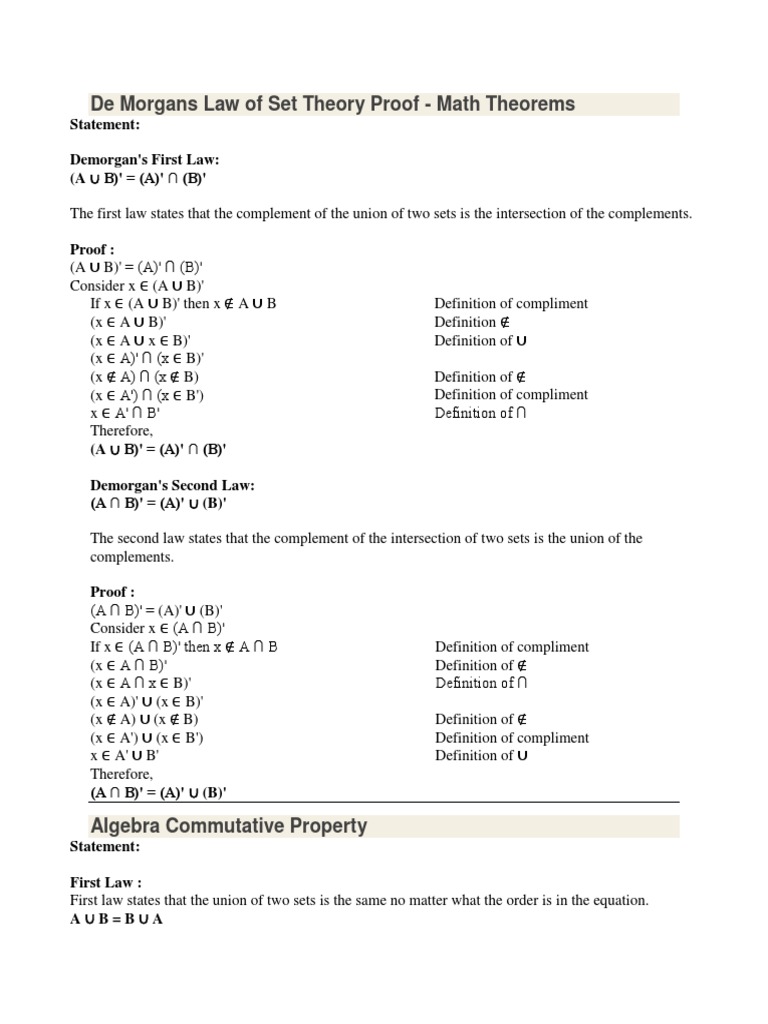De Morgans Law of Set Theory Proof | Second Law Of Thermodynamics ...