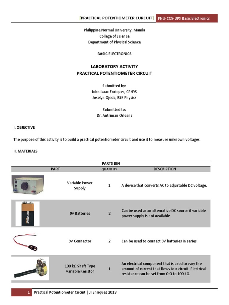 Practical Potentiometer Circuit | PDF | Resistor | Voltage