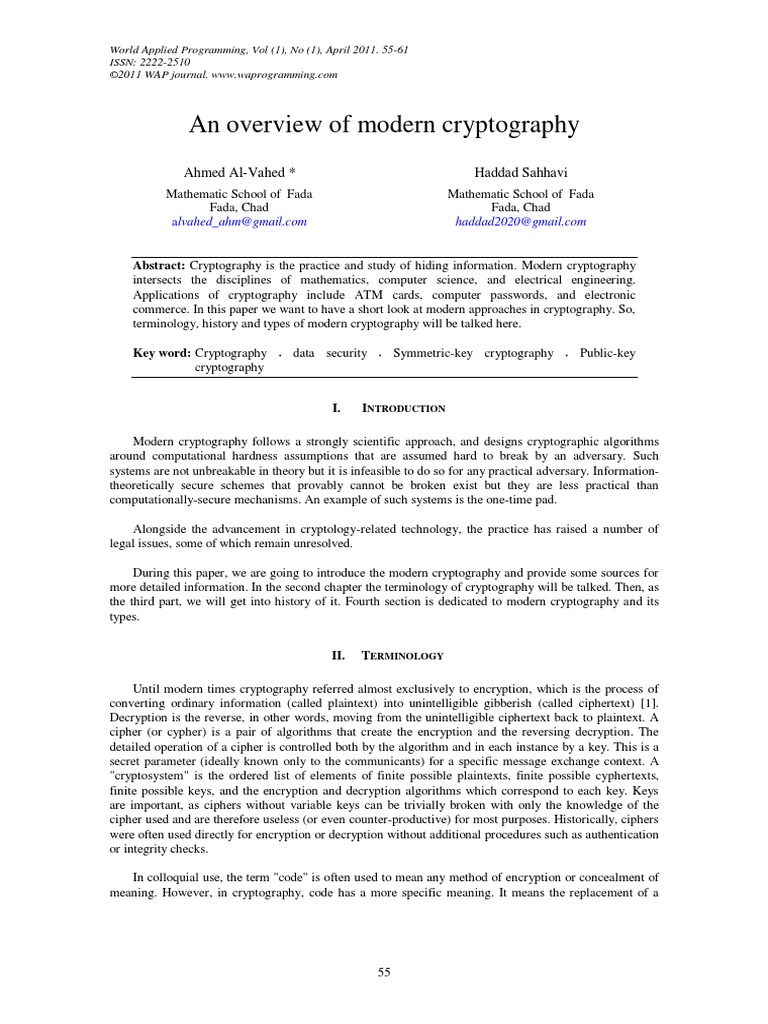 An Overview of Modern Cryptography | PDF | Cryptography | Public Key Cryptography