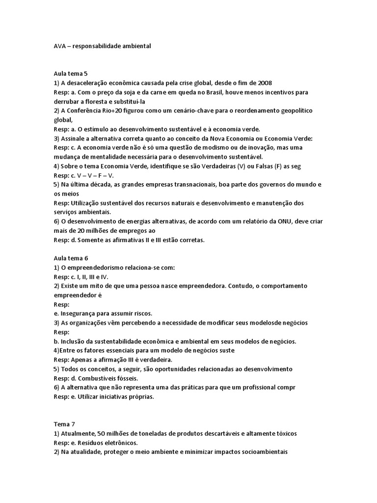 Respostas Do Ava Ambiental | PDF | Desenvolvimento econômico | Economia