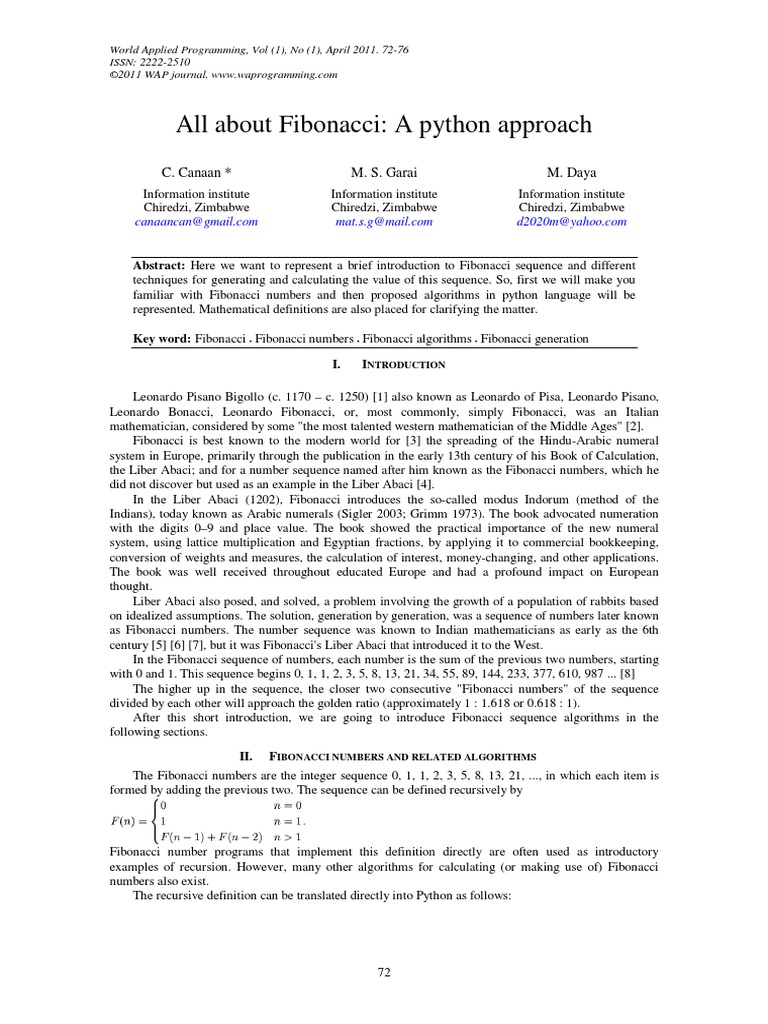 All About Fibonacci: A Python Approach | PDF | Numbers | Teaching ...