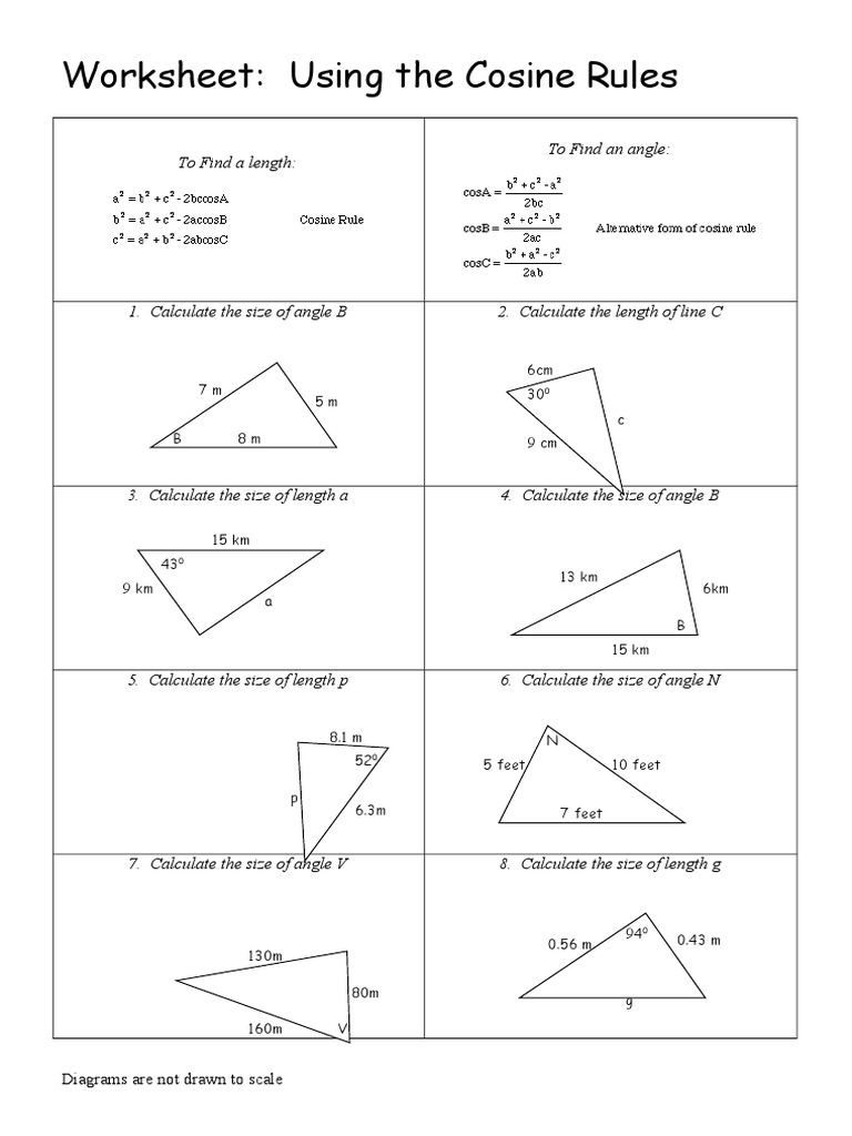 Worksheet Cosine Rule | PDF