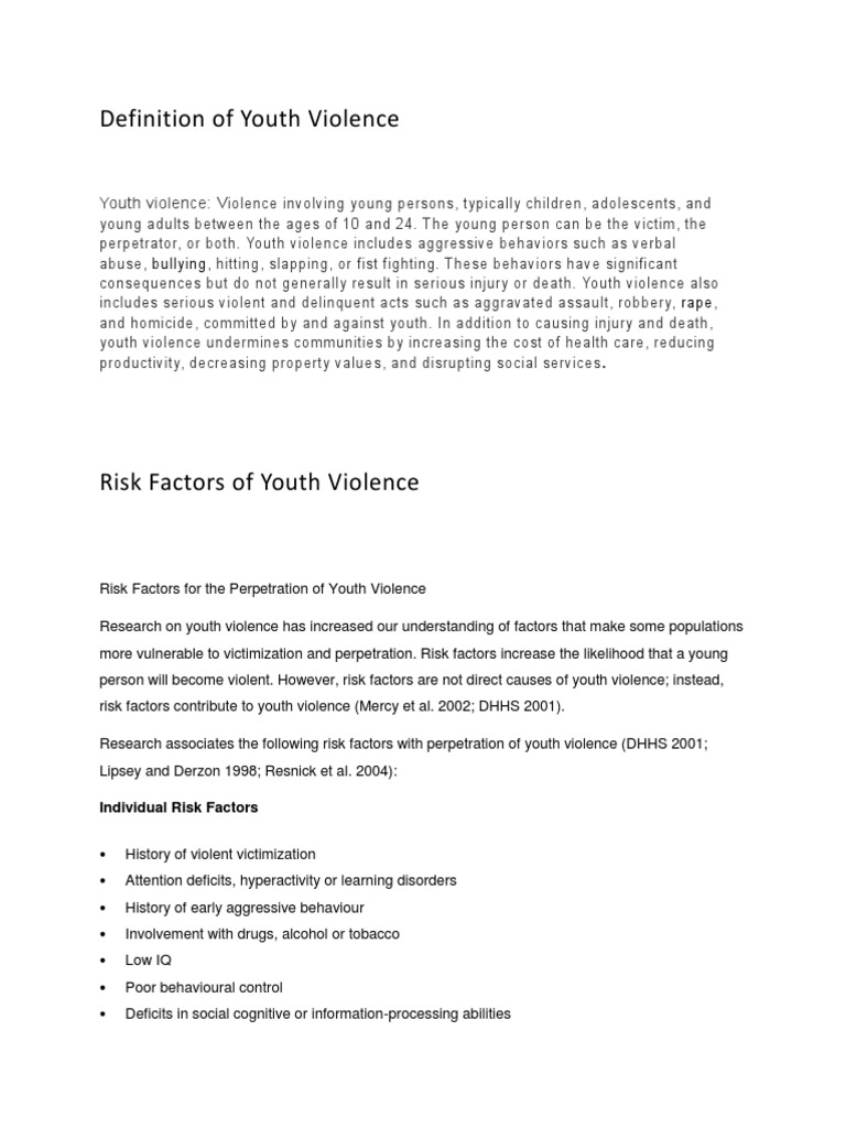 Definition of Youth Violence | PDF | Juvenile Delinquency | Violence