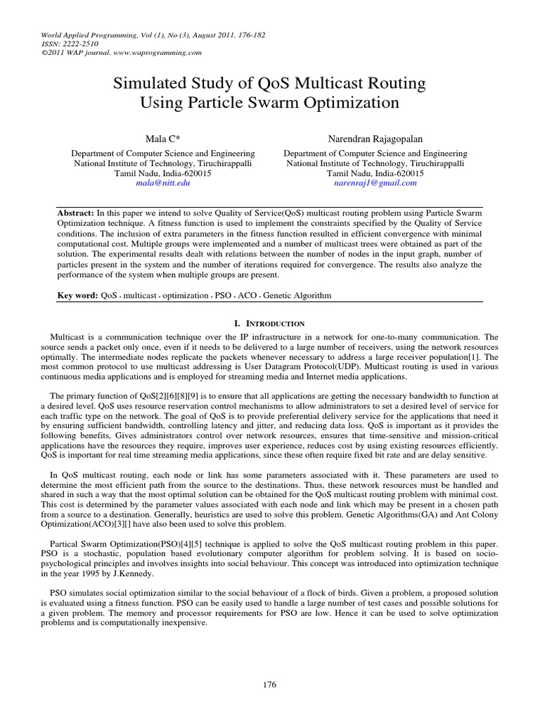 Simulated Study of QoS Multicast Routing Using Particle Swarm Optimization | PDF | Mathematical ...