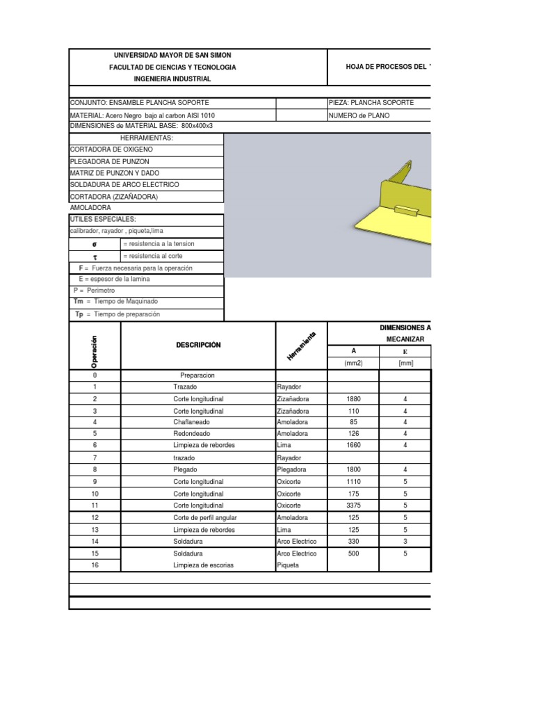Hoja de Proceso Plancha | PDF | Perforar | Soldadura
