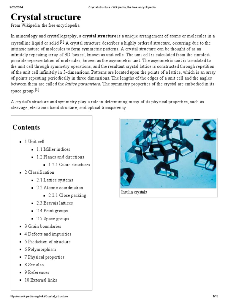 Crystal Structure - Wikipedia, The Free Encyclopedia | PDF | Crystal ...