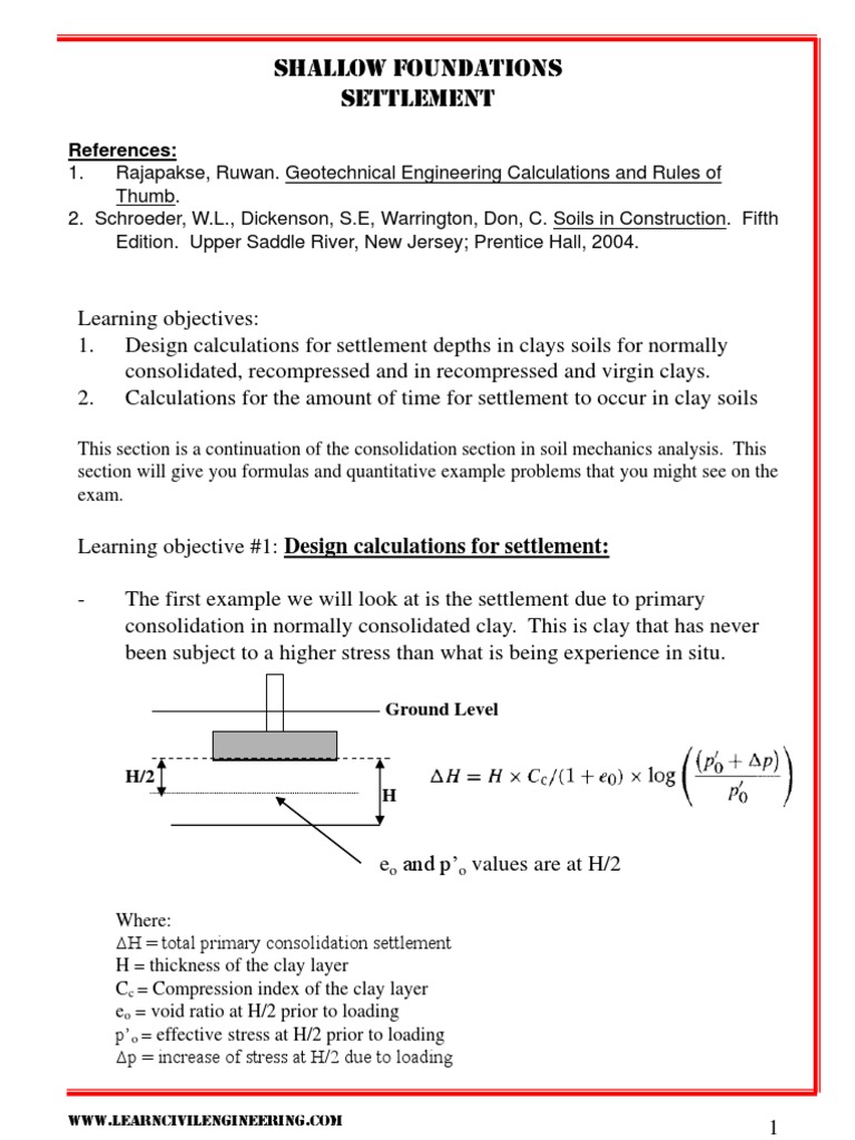 Settlement Calculation | PDF | Solid Mechanics | Civil Engineering