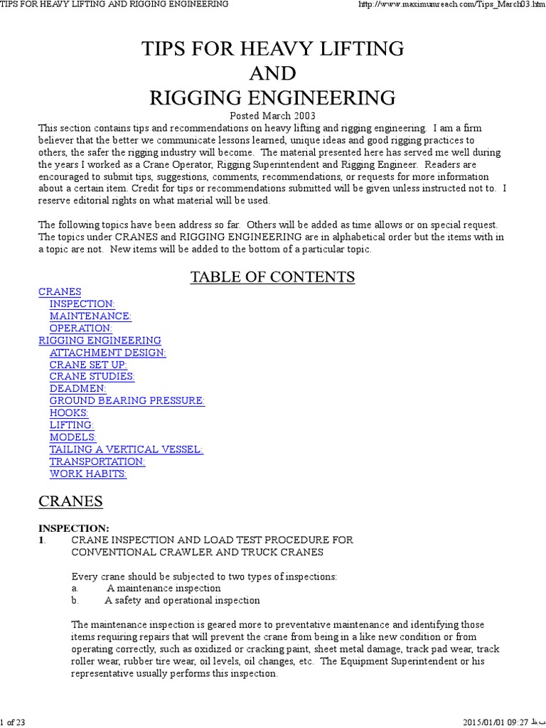 Heavy Rigging Engineering Tips | PDF | Crane (Machine) | Clutch