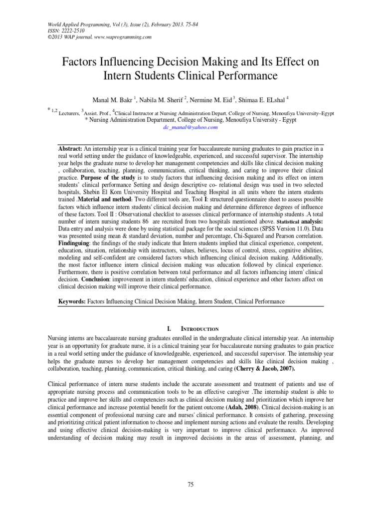 Factors Influencing Decision Making and Its Effect On Intern Students ...