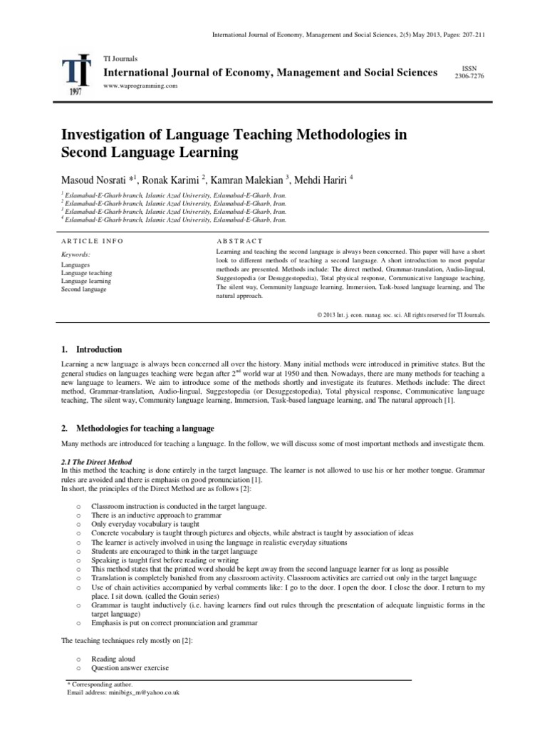 Investigation of Language Teaching Methodologies in Second Language Learning | PDF | Language ...