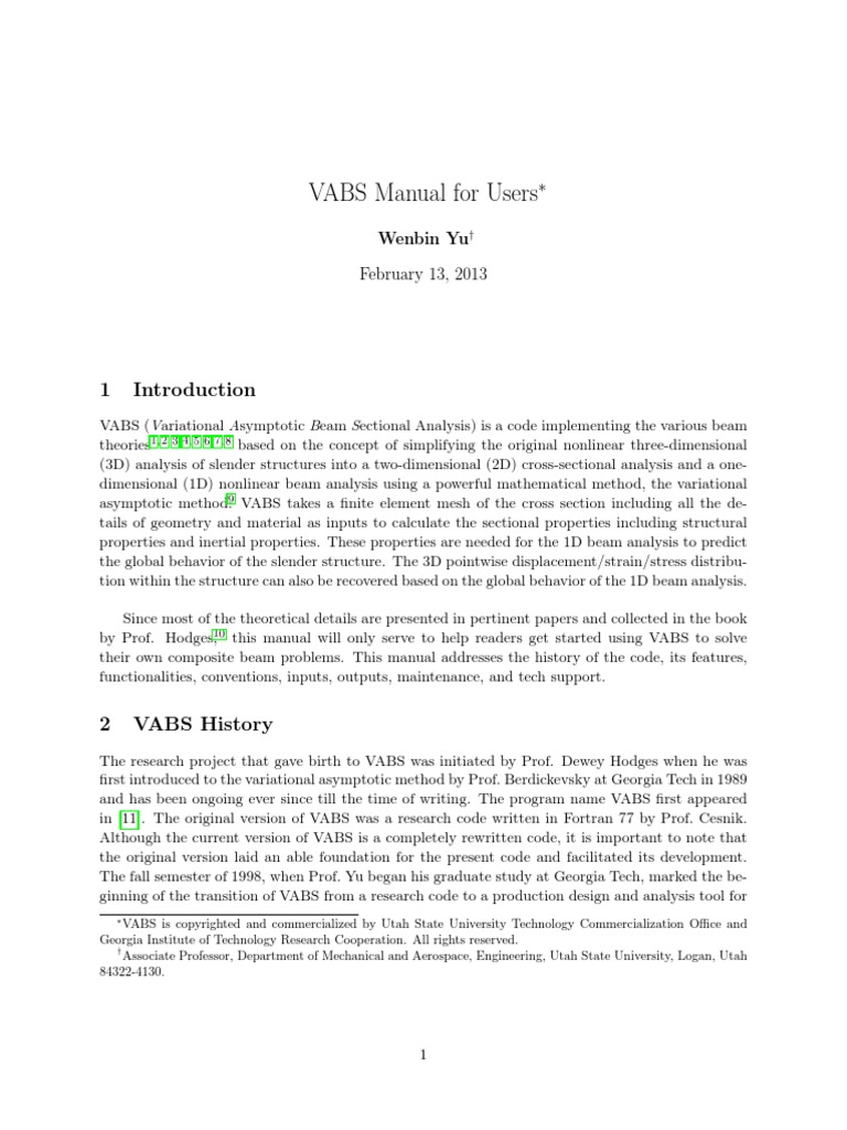 VABS Manual | PDF | Deformation (Mechanics) | Young's Modulus