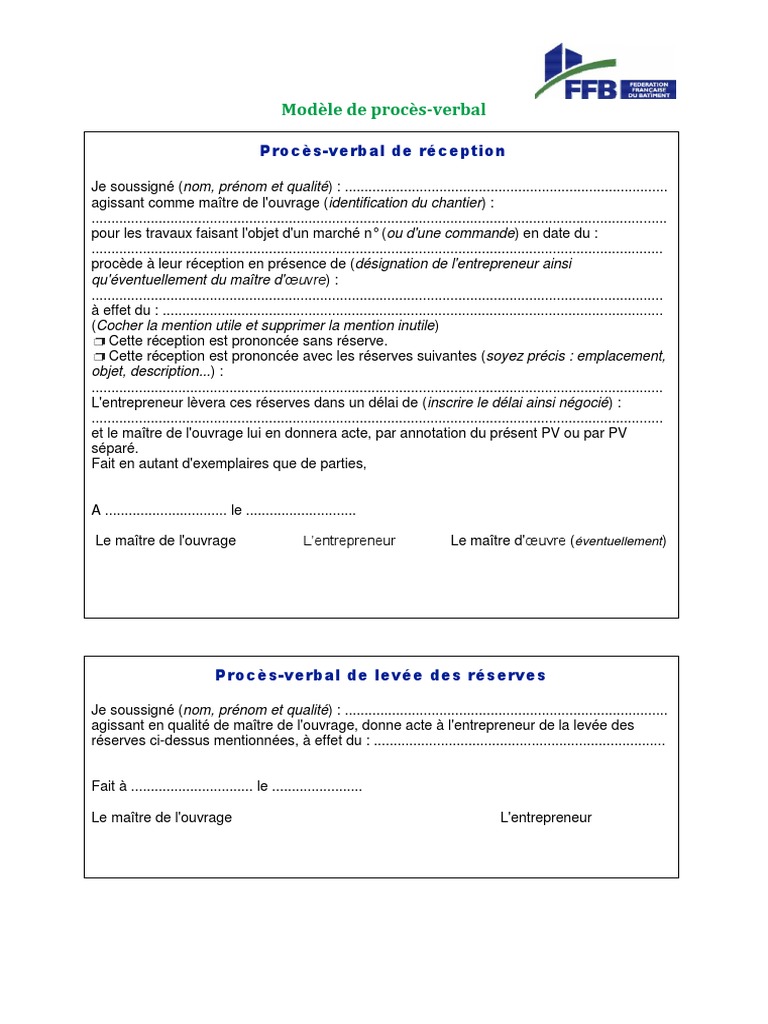 Modele Proces Verbal Reception Travaux | PDF