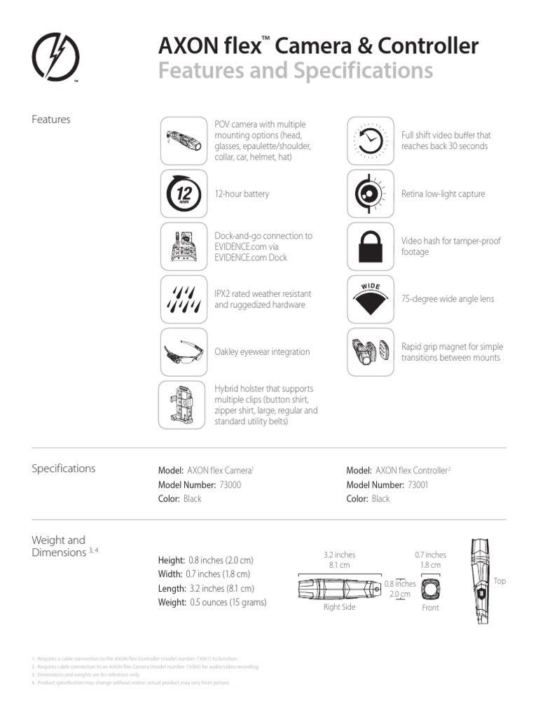 Axon Flex Features Spec Sheet-Rev052214 | PDF | Battery (Electricity ...