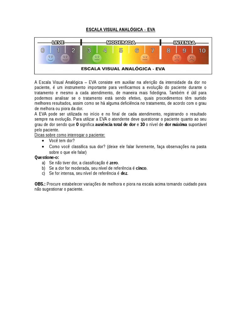 EVA dor escala visual analógica tratamento evolução | PDF