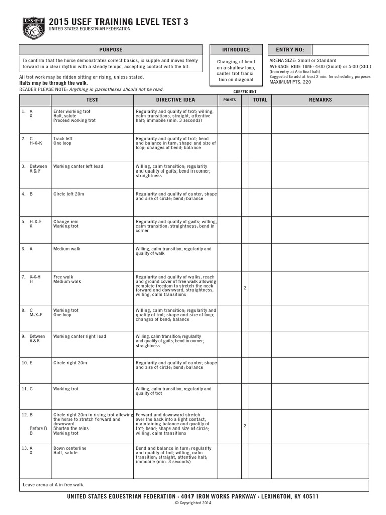 USDF 2015 TrainingLevelTest3 | PDF | Horse Gait | Terrestrial Locomotion