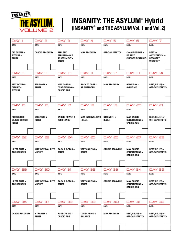 Beachbody Asylum 2 90 Days Hybrid Calendar | PDF | Wellness