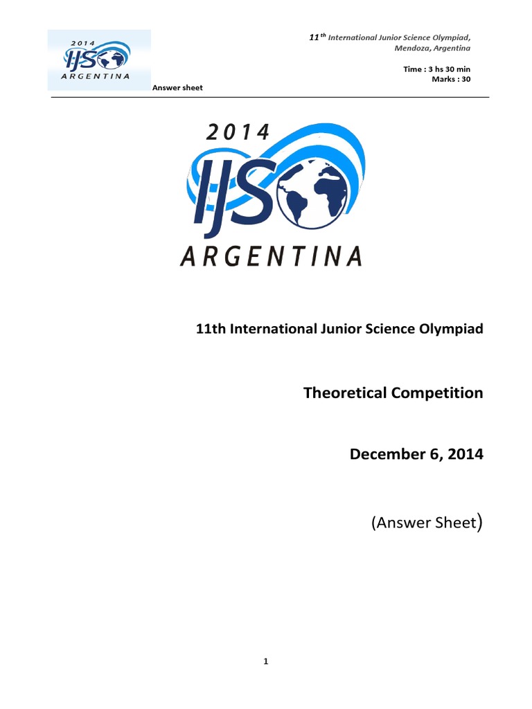 IJSO 2014 Exam-Theory Questions Answer Sheets | Download Free PDF ...